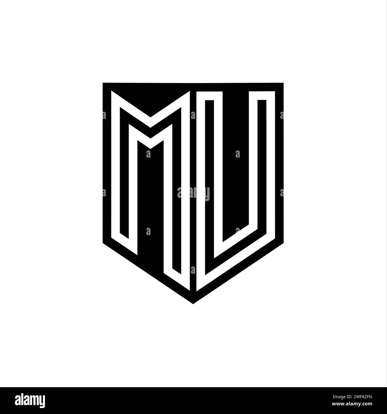 MU Letter Logo monogram shield geometric line inside shield style ...