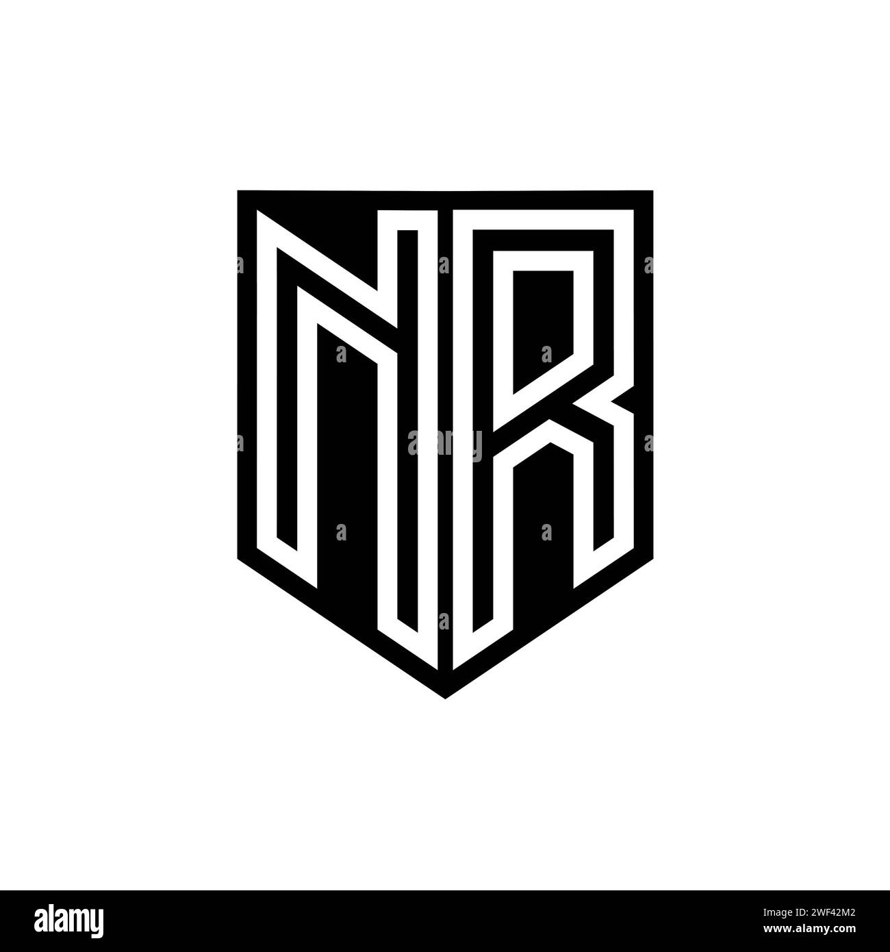 NR Letter Logo monogram shield geometric line inside shield style ...
