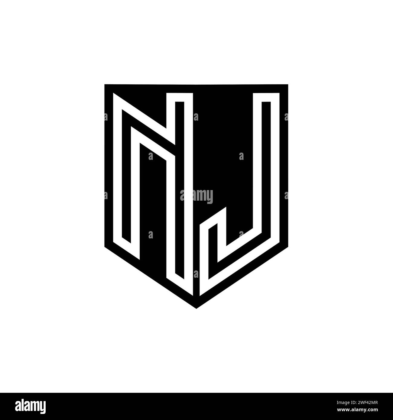 NJ Letter Logo monogram shield geometric line inside shield style ...