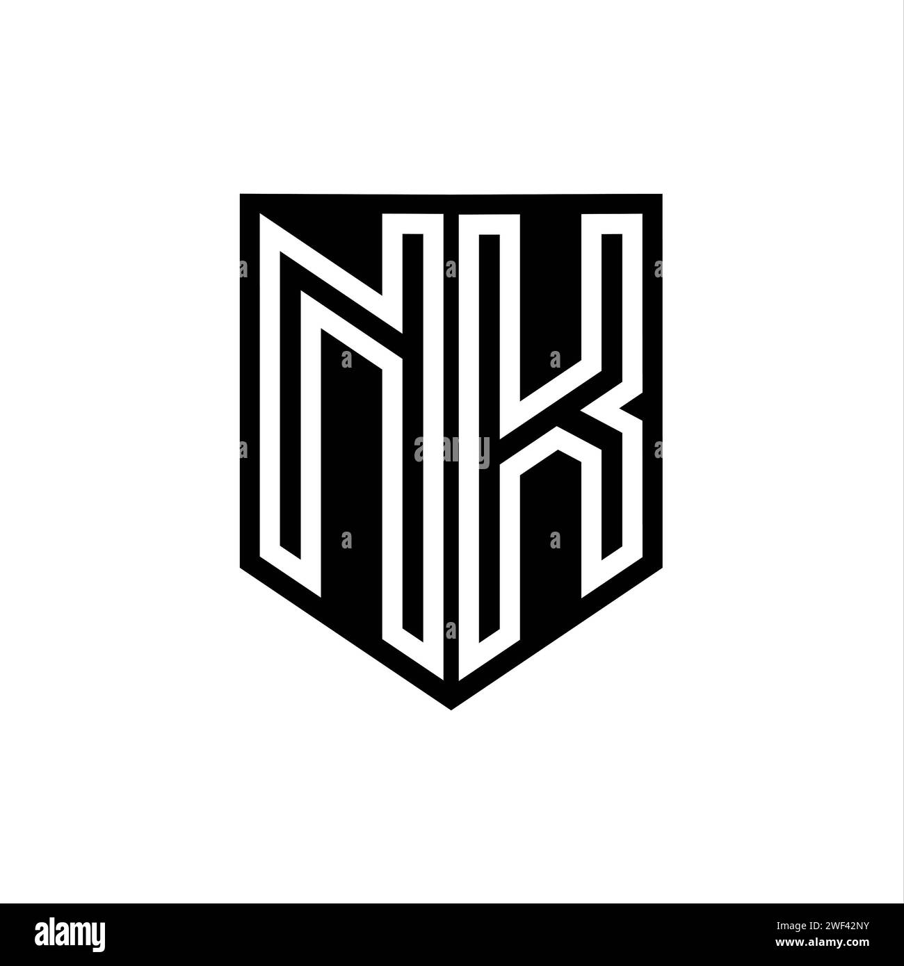 NK Letter Logo monogram shield geometric line inside shield style ...