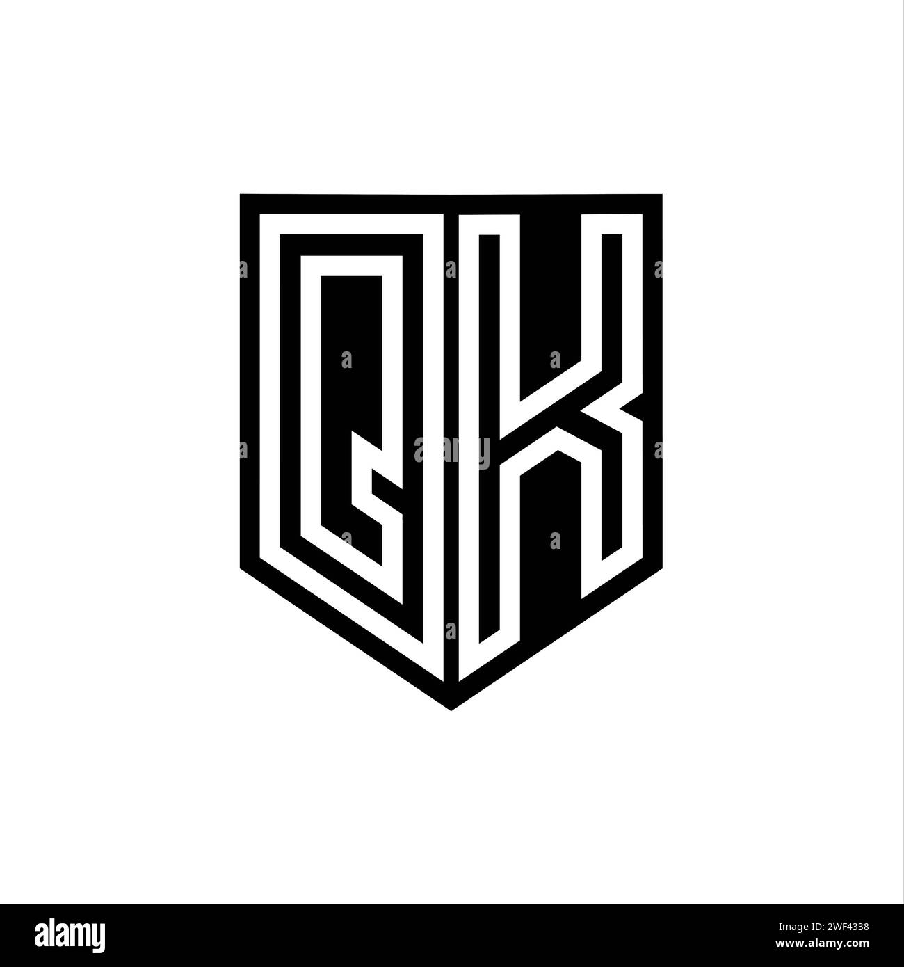 QK Letter Logo monogram shield geometric line inside shield style ...
