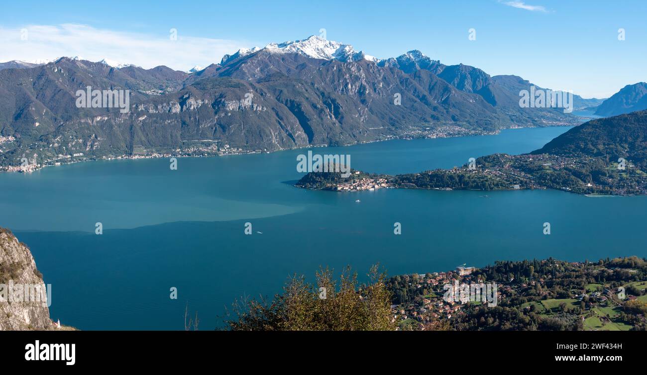 Magnificent view of Bellagio at lake Como seen from Monte Crocione ...