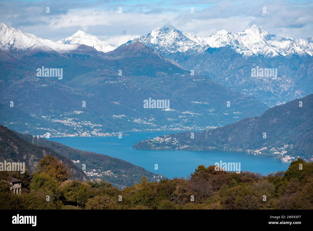 Magnificent view of the southern Alps seen from Monte Crocione at lake ...