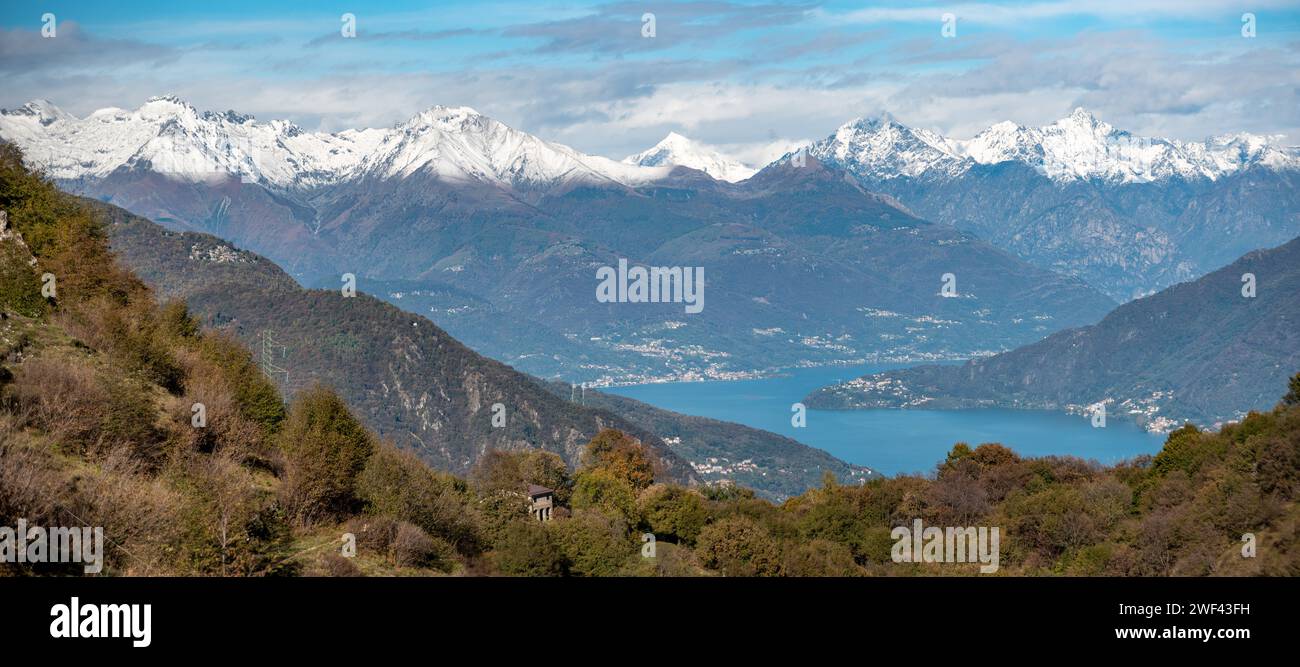 Magnificent view of the southern Alps seen from Monte Crocione at lake ...