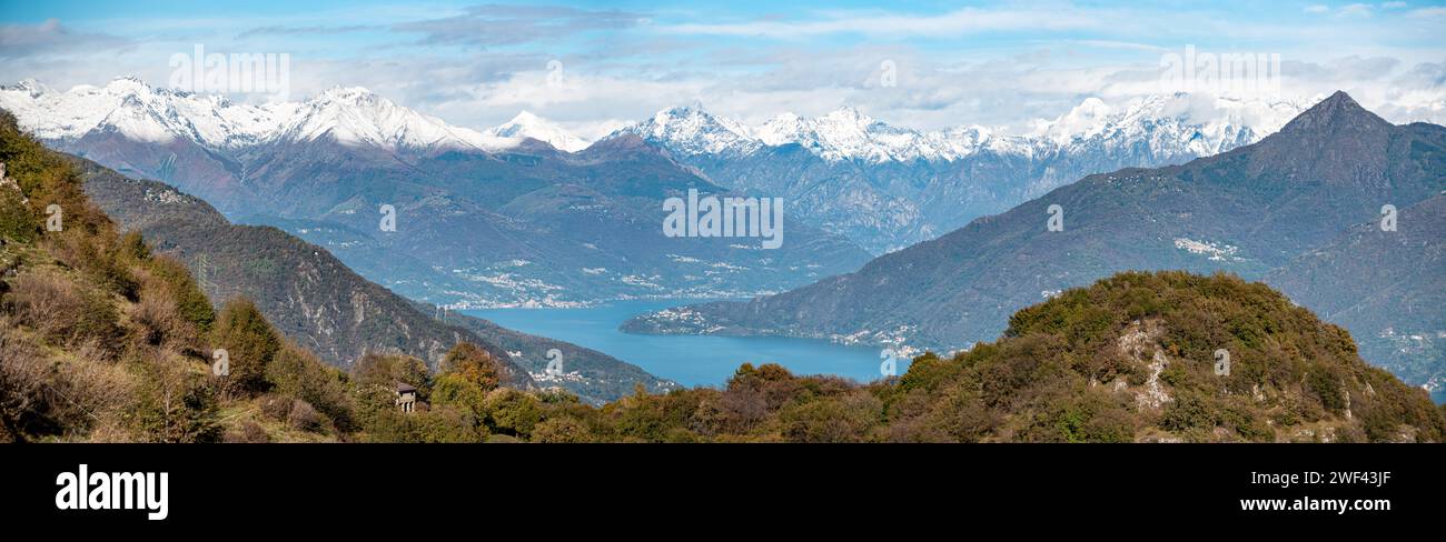 Magnificent view of the southern Alps seen from Monte Crocione at lake ...