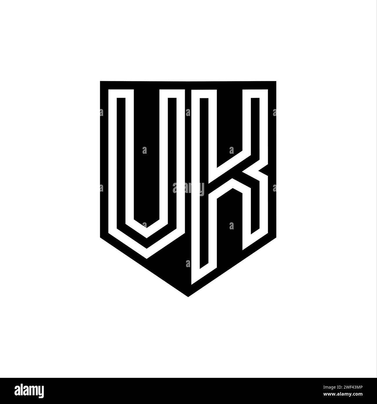 VK Letter Logo monogram shield geometric line inside shield style ...