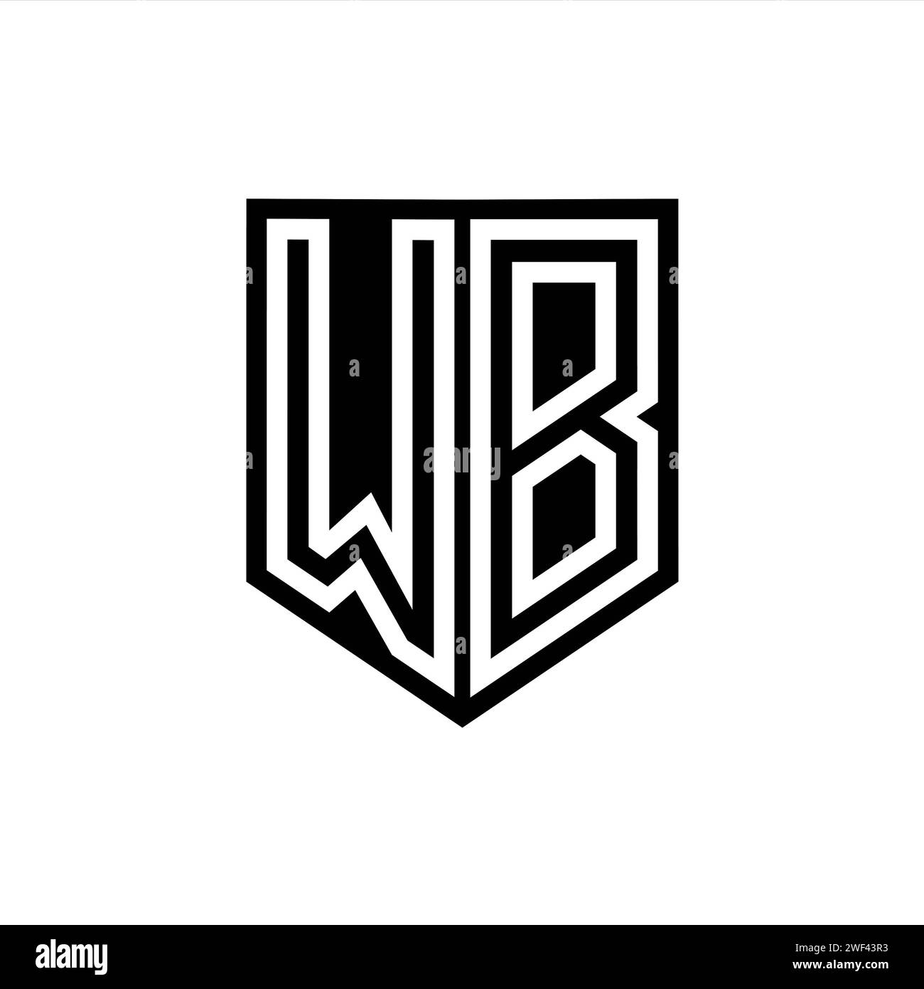 WB Letter Logo monogram shield geometric line inside shield style ...