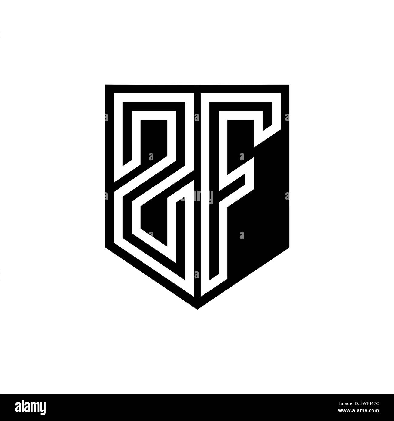 ZF Letter Logo monogram shield geometric line inside shield style ...