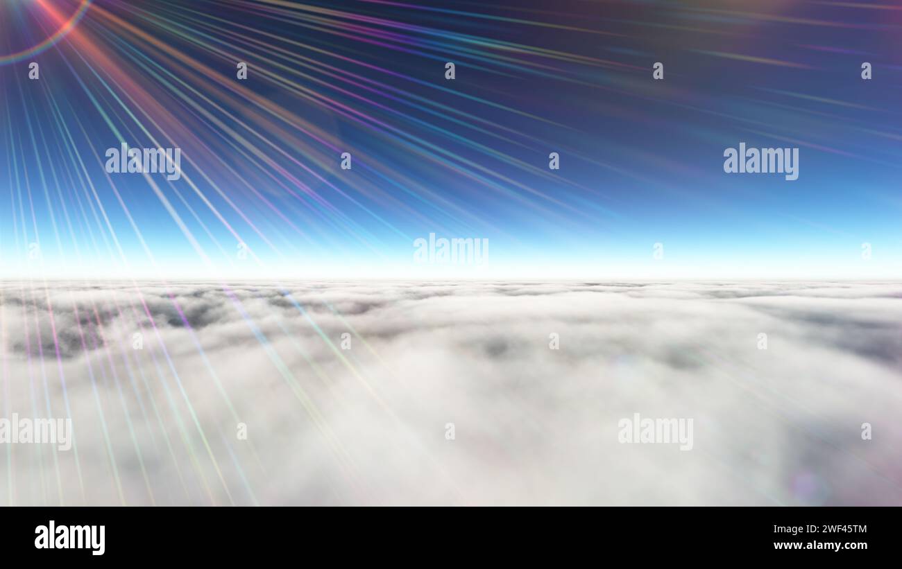 Above clouds sun ray, 3d rendering illustration Stock Photo - Alamy