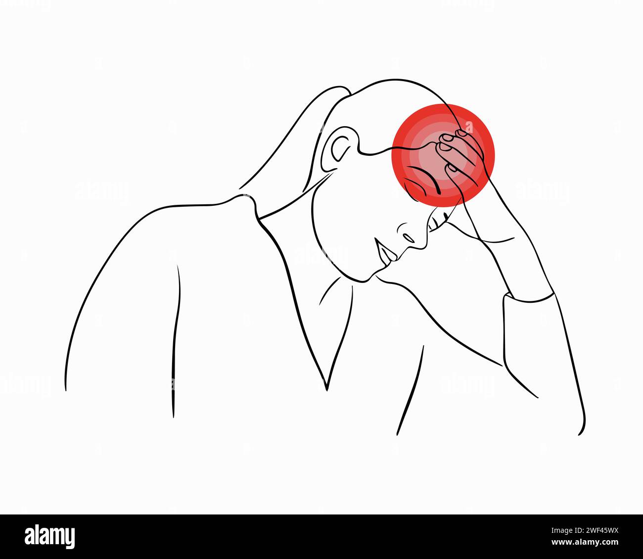 Vector isolated illustration of headache. Migraine. Outline drawing of ...