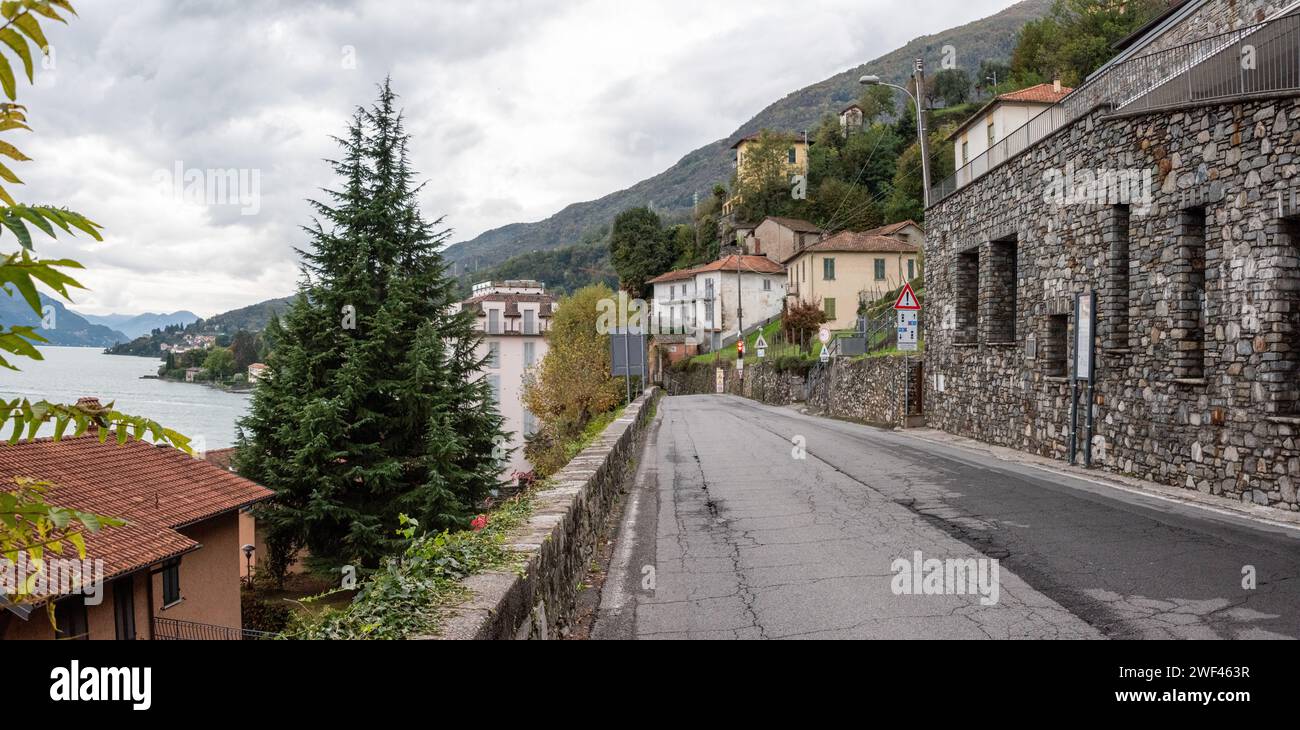 Street in village Musso-Dongo at lake Como, Italy, where the dictator ...