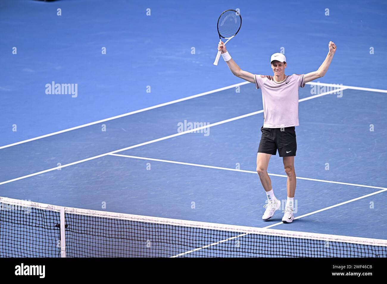 Jannik Sinner of Italy wins over Novak Djokovic of Serbia during the Australian Open AO 2024 ...