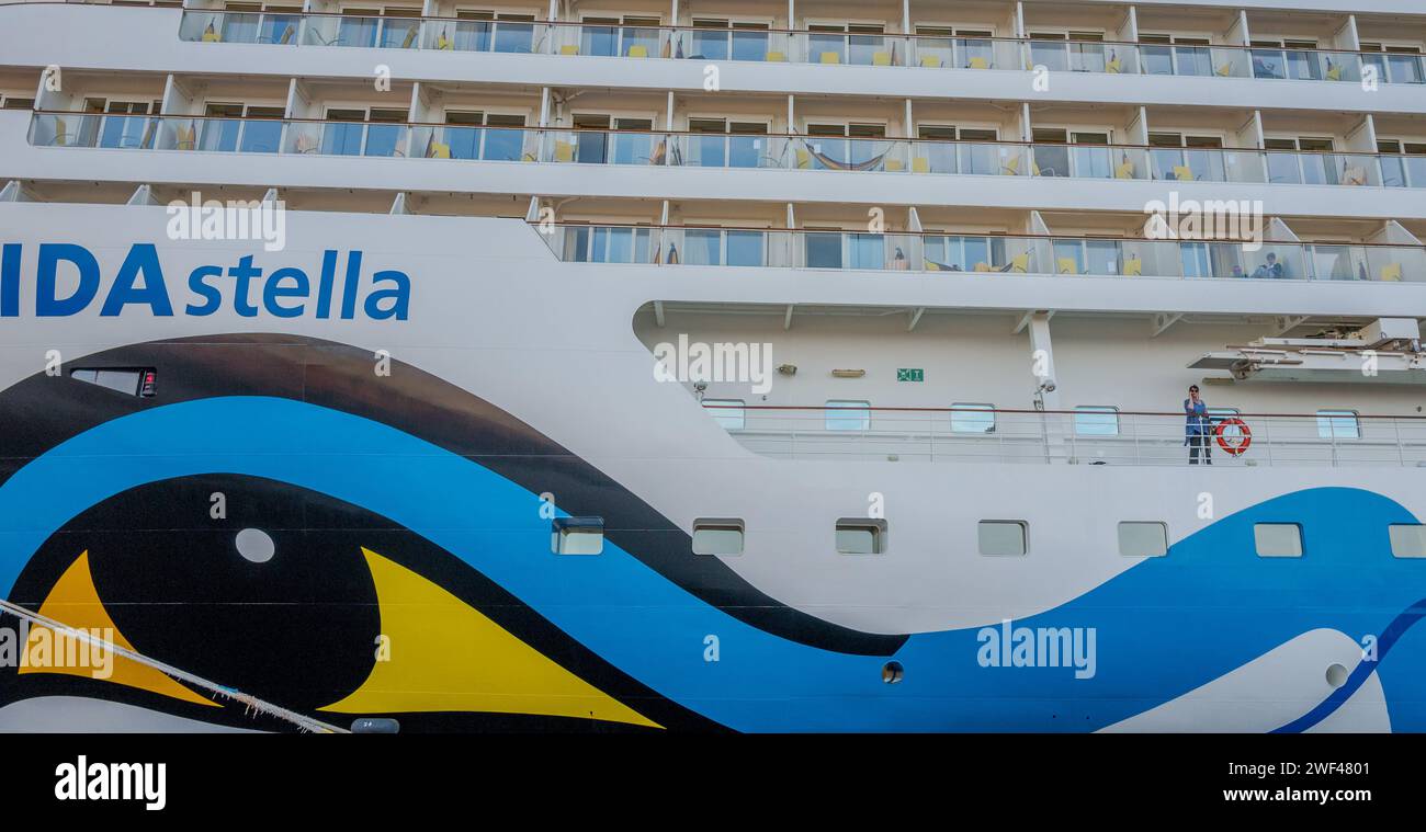 The Aida stella cruise ship docked at the main cruise terminal in Santa ...