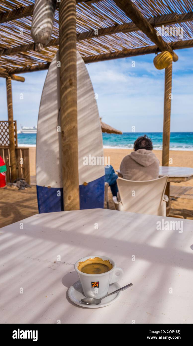 Beach side cafe and restaurant along the Playa Blanca on the Canary ...