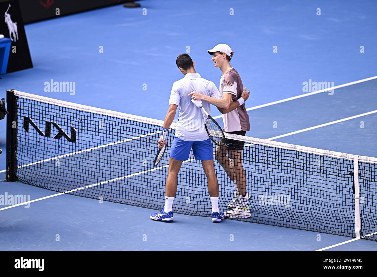 Jannik Sinner of Italy wins over Novak Djokovic of Serbia during the Australian Open AO 2024 ...