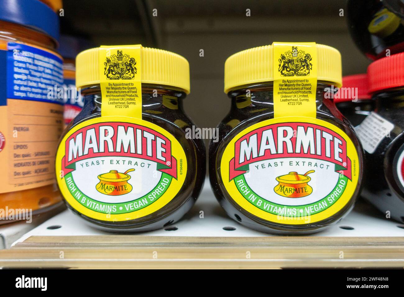 Bottles Of Marmite For Sale On A Supermarket Shelf Portugal, January 27 ...