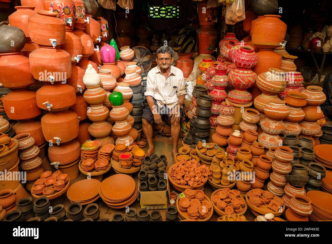 Vadodara, India - January 14, 2024: A pottery seller at the Khanderao ...