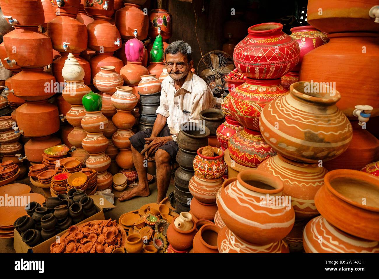 Vadodara, India - January 14, 2024: A pottery seller at the Khanderao ...