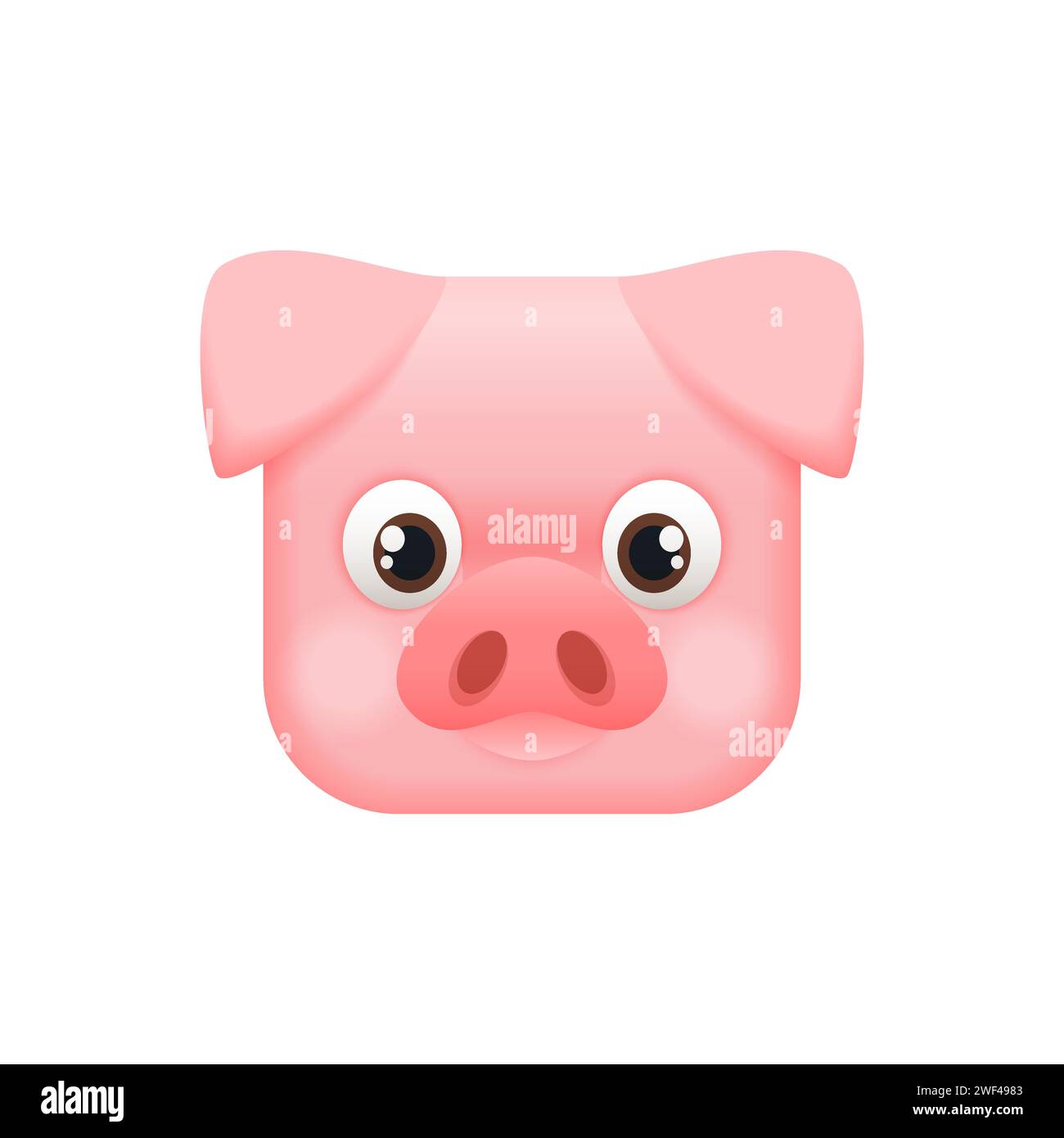 Cute pink pig icon, farm animal head with eyes, ears and funny snout in ...