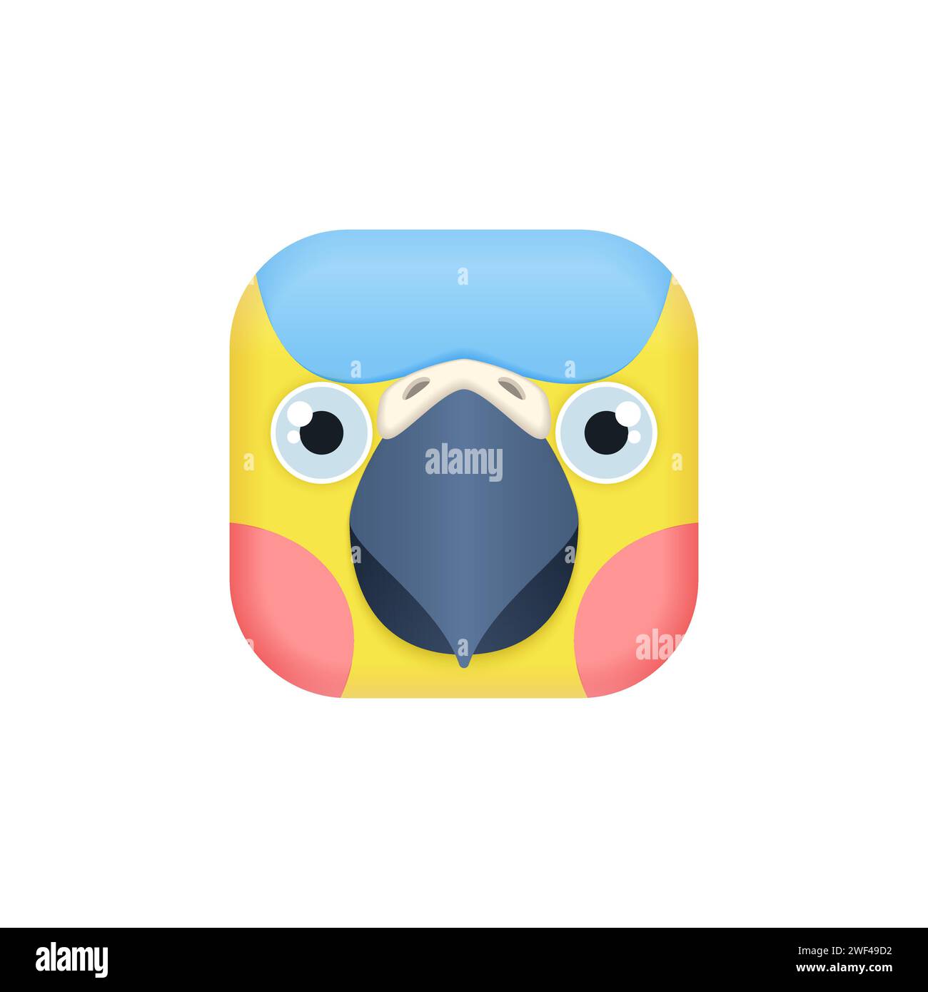 Cute parrot face with beak and eyes, bird head in square shape isolated ...