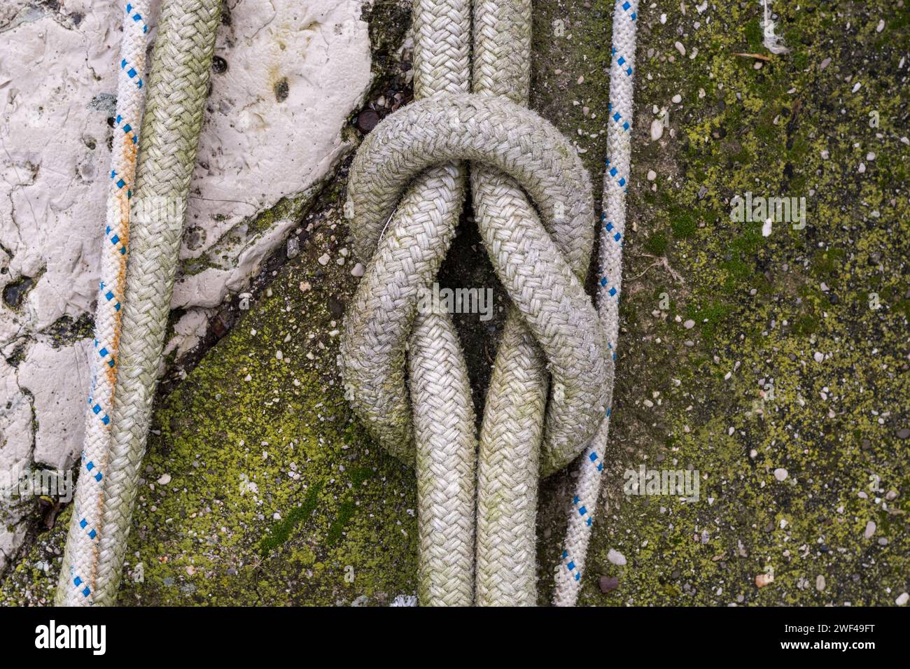 The Reef Knot or Square Knot. Rope knot of a large fishing vessel in ...