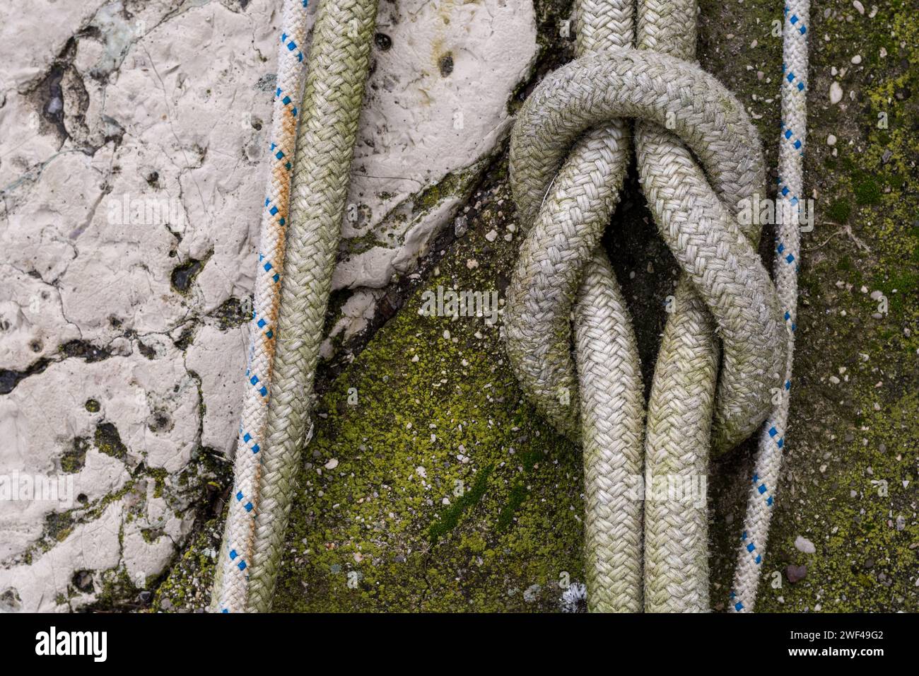 The Reef Knot or Square Knot. Rope knot of a large fishing vessel in ...