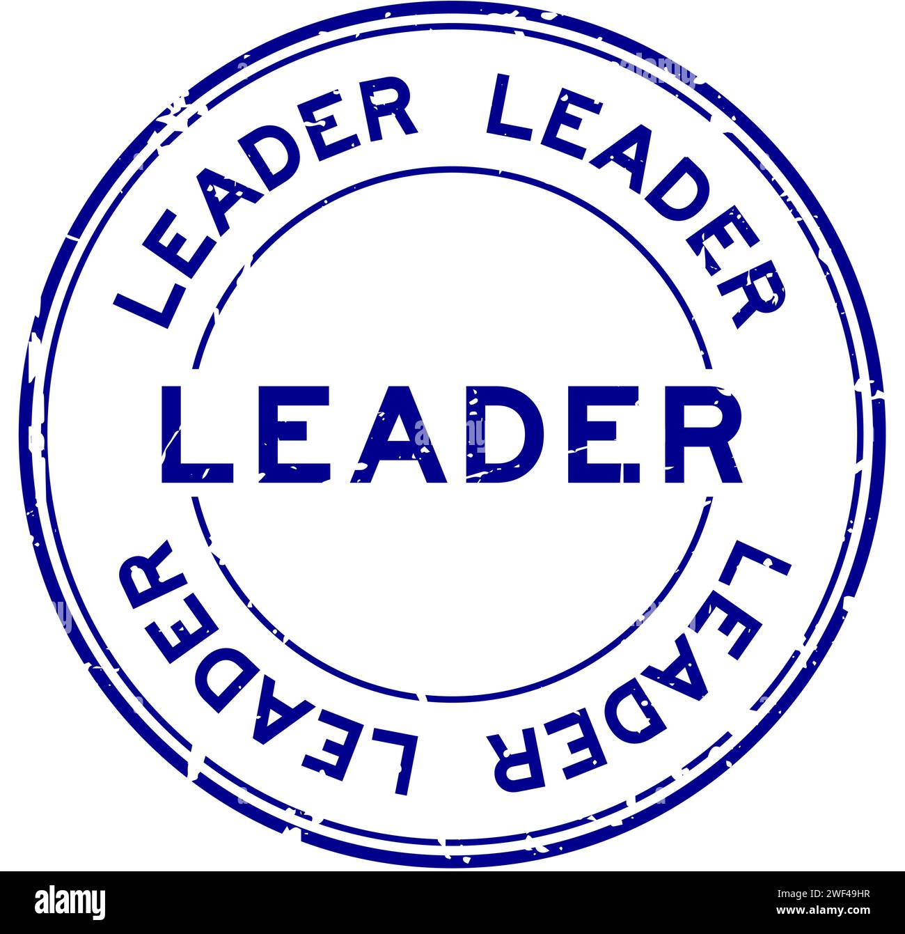 Grunge blue leader word round rubber seal stamp on white background ...