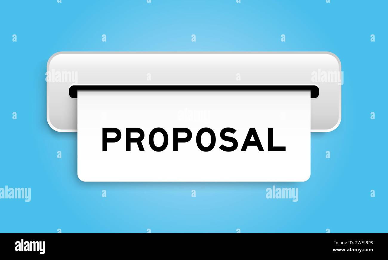 White coupon banner with word proposal from machine on blue color ...