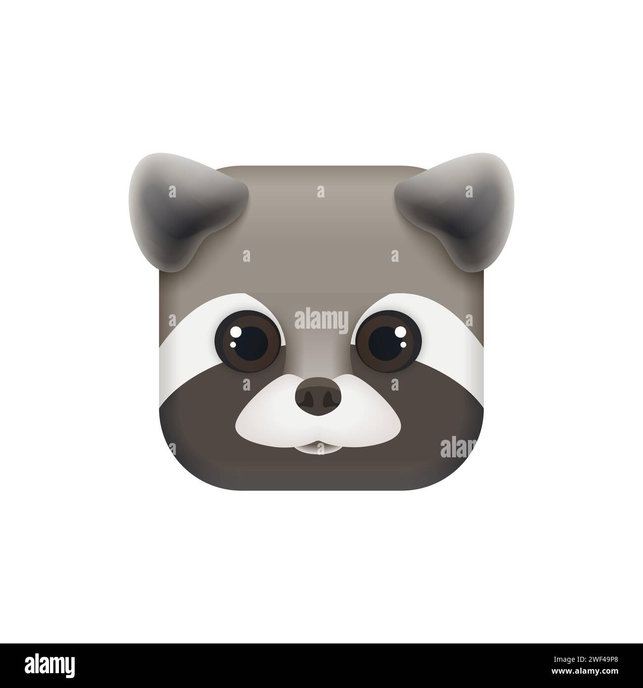 Cute raccoon face, kawaii wild animal head in simple square shape ...