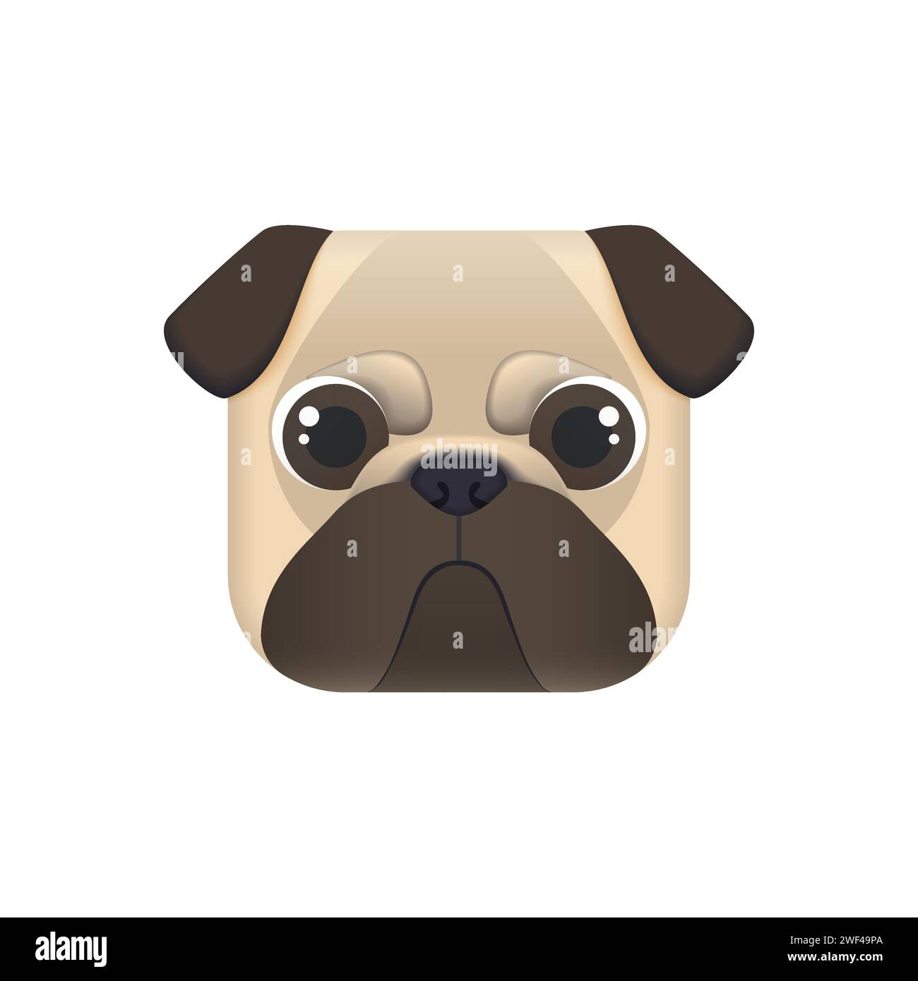 Cute dog face avatar, kawaii pug puppy, animal head in square shape ...