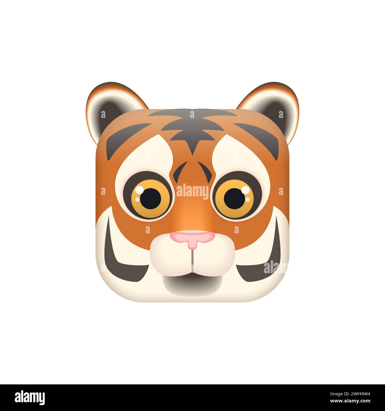 Cute tiger face, animal head in square shape, comic portrait of wild ...