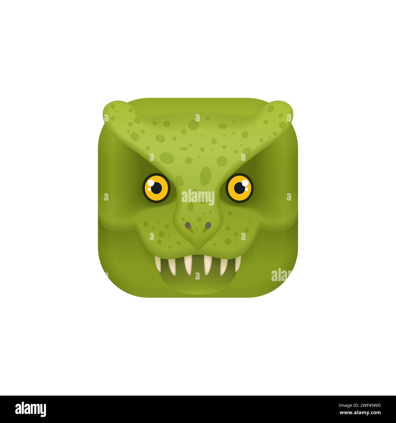 Cute square green crocodile face, kawaii avatar or monster with teeth ...