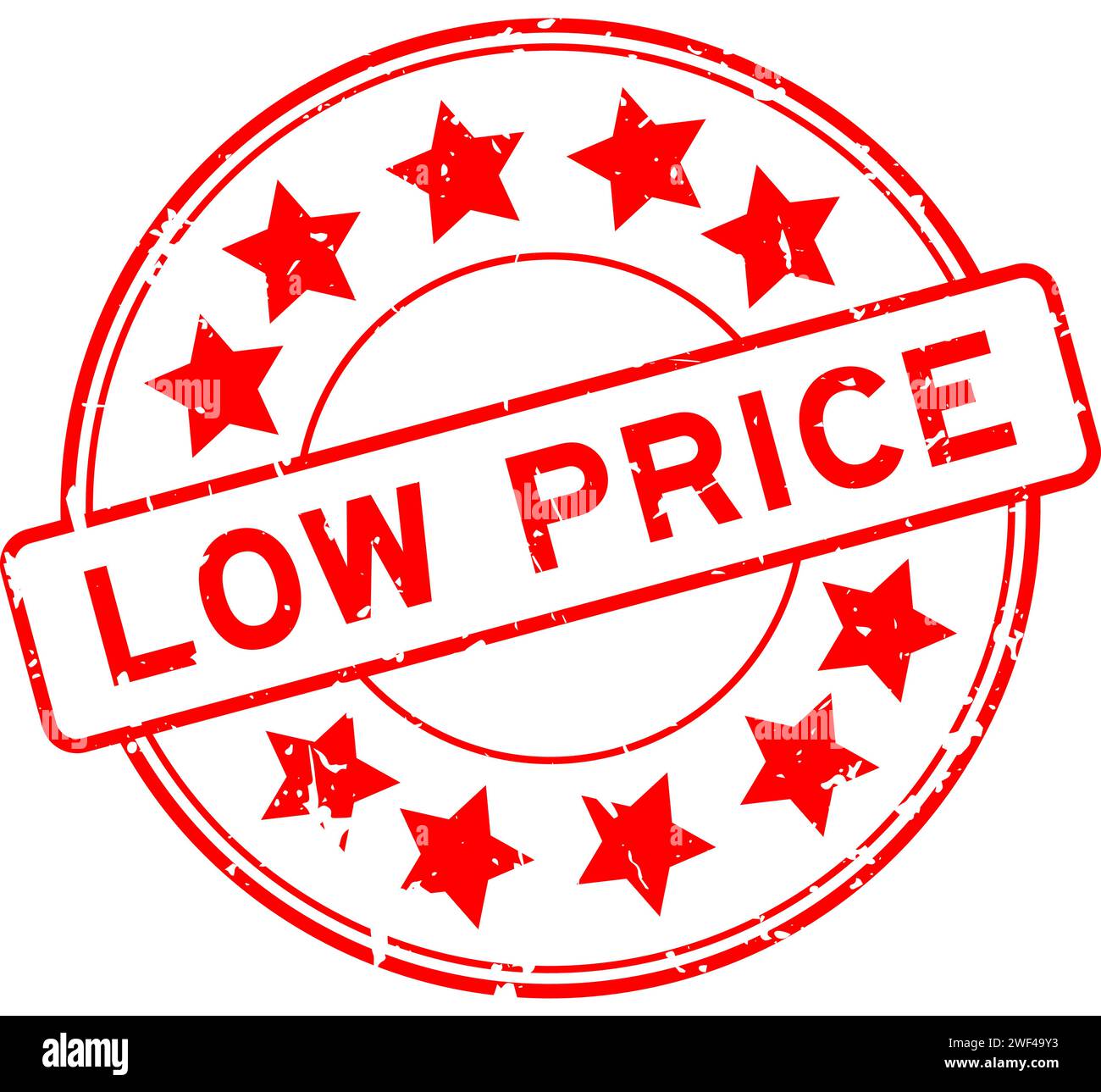 Grunge red low price word with star icon round rubber seal stamp on ...