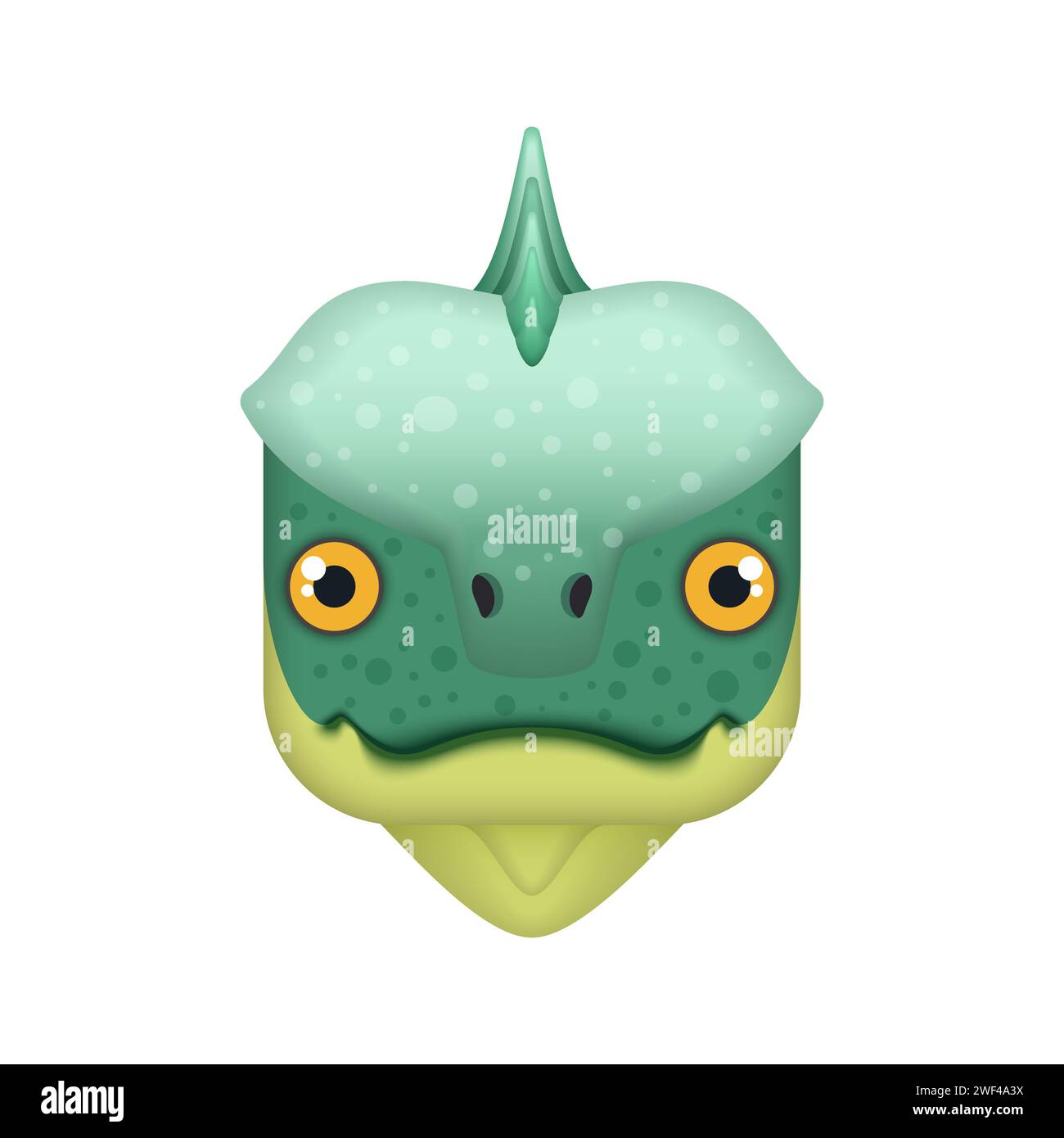 Cute green lizard face, adorable reptile head in square shape vector ...