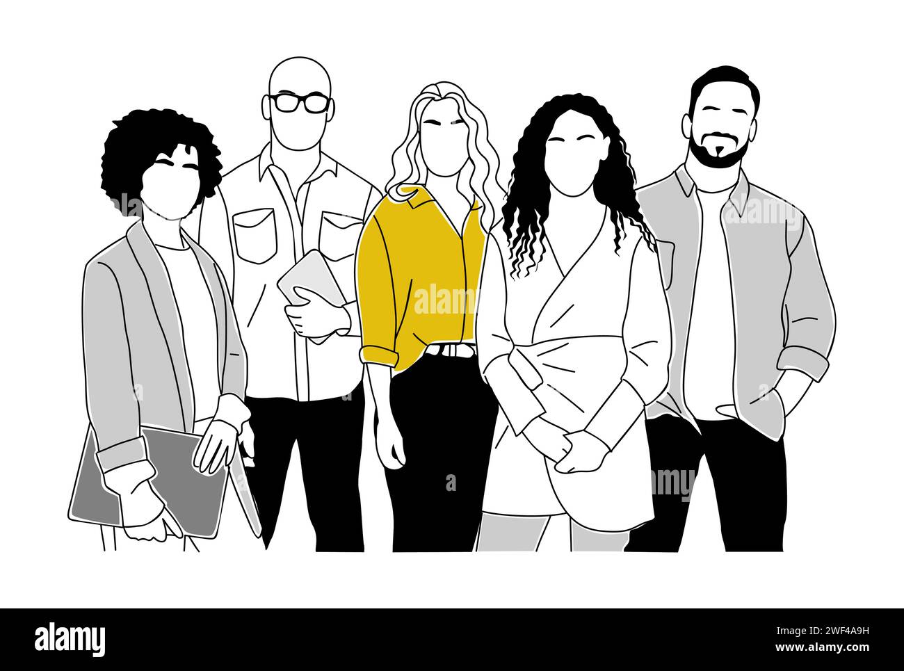 Team work business concept vector line drawing Stock Vector Image & Art ...