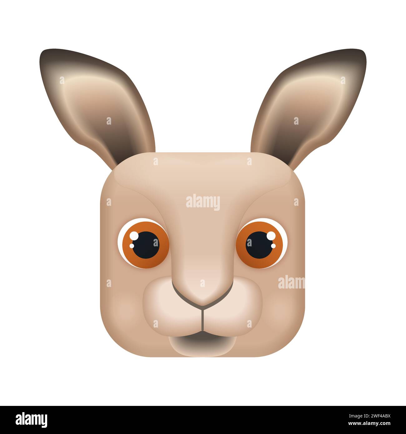 Cute wild hare emoji, white rabbit face, baby animal head in square ...