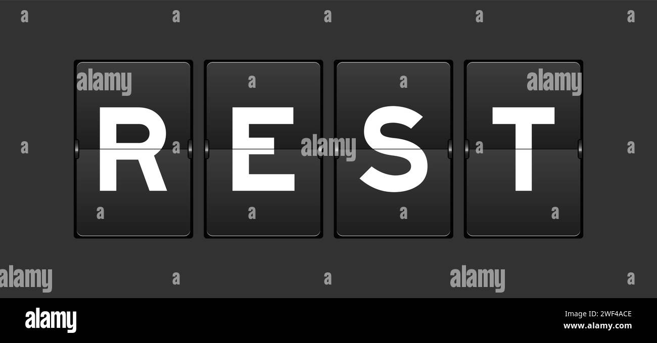 Black color analog flip board with word rest on gray background Stock ...