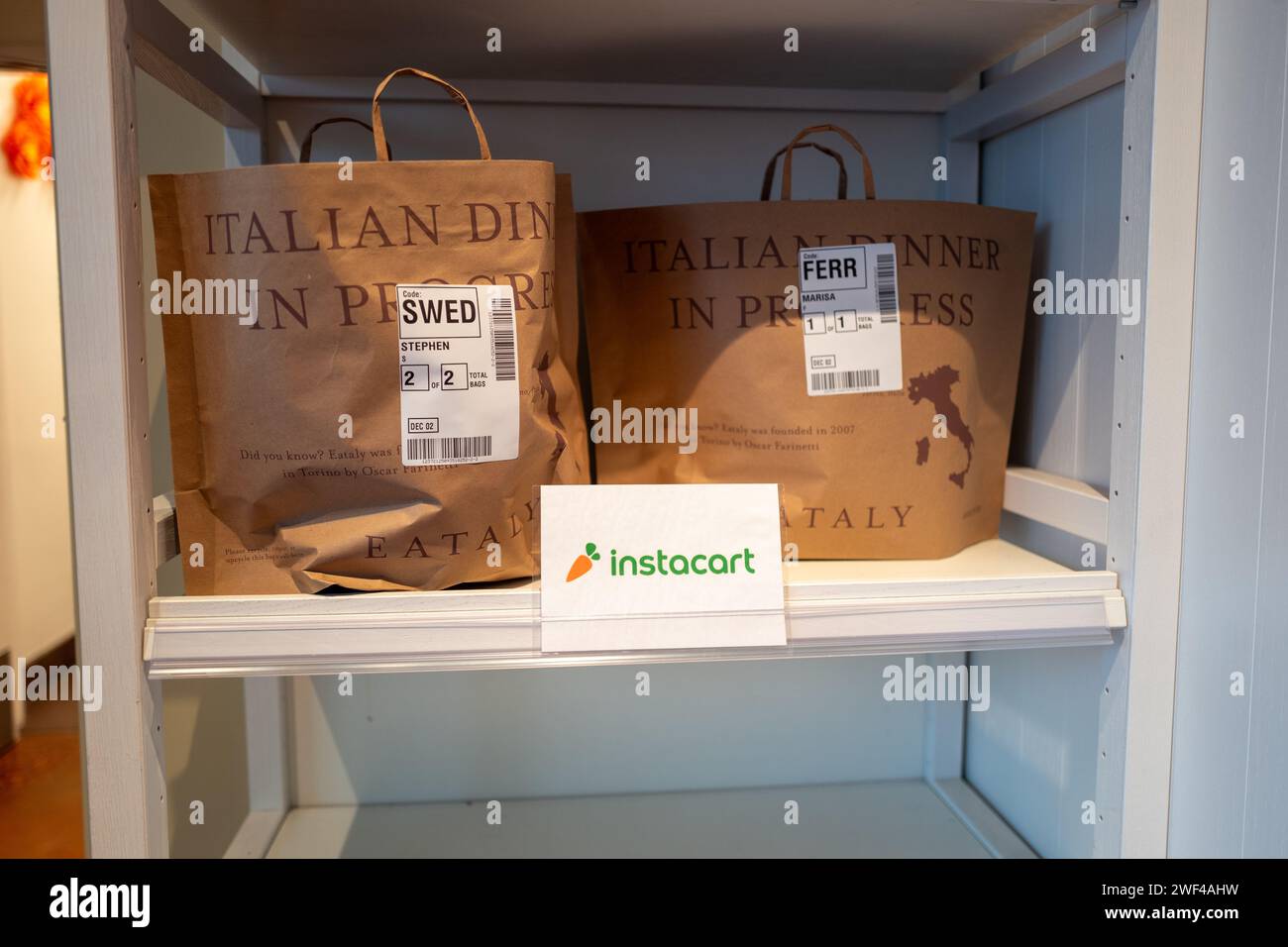 San Jose, USA. 02nd Dec, 2023. Instacart delivery bags from Eataly ...
