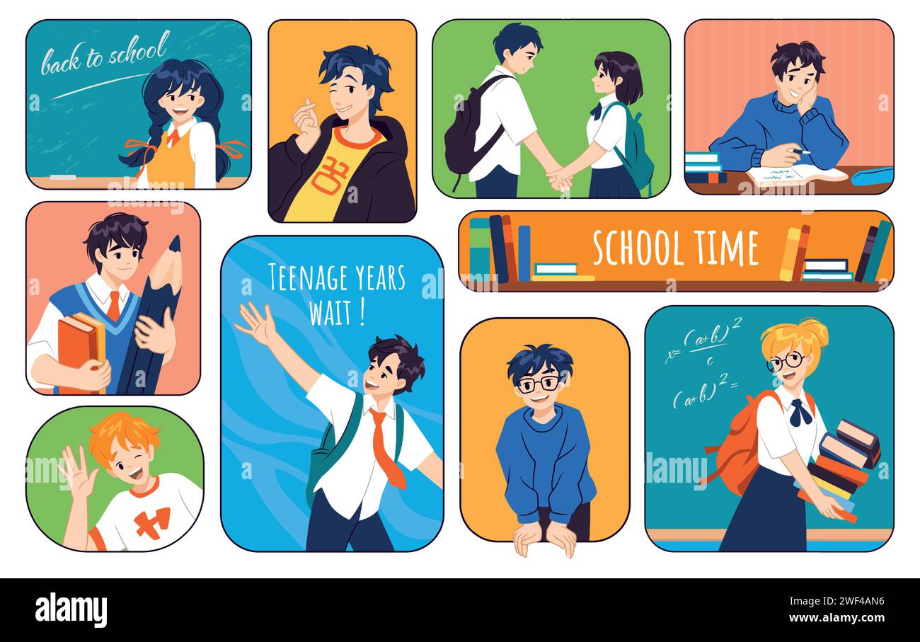 Students in school. People study and read book. Group of persons in ...