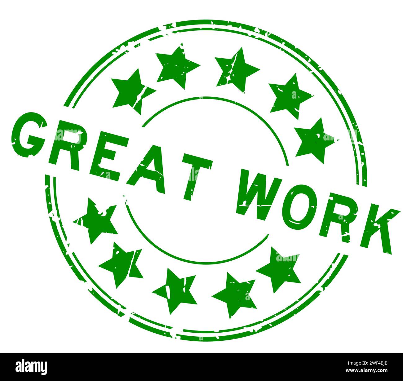 Grunge blue great work word with star icon round rubber seal stamp on ...