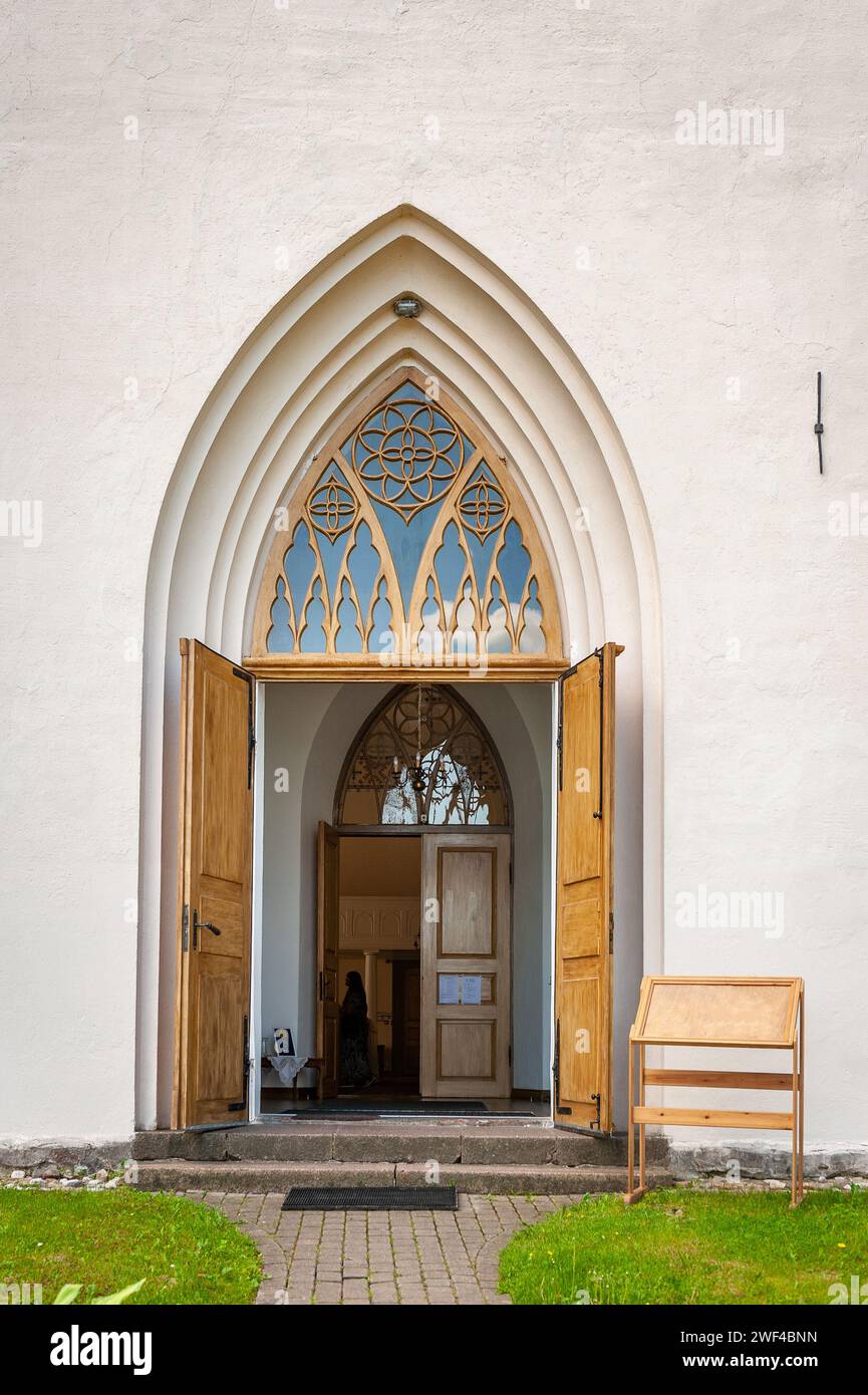 Small gothic stone arch chapel door exterior hi-res stock photography ...
