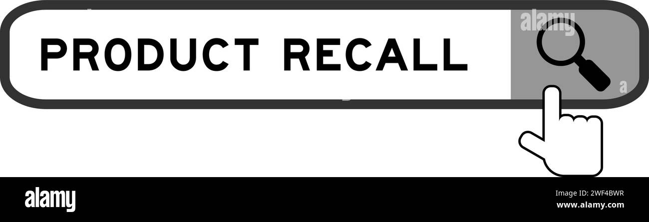 Search banner in word product recall with hand over magnifier icon on white background Stock ...