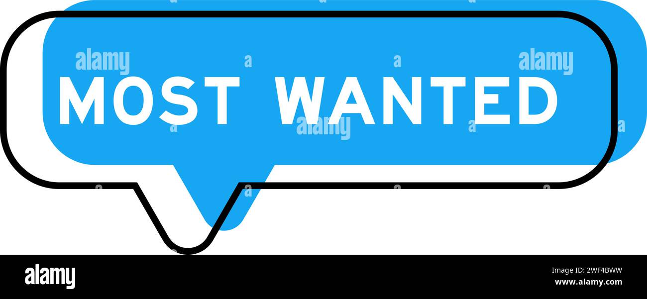 Speech banner and blue shade with word most wanted on white background ...