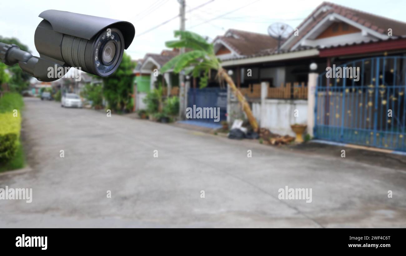CCTV of security system on blur village house background for design in ...