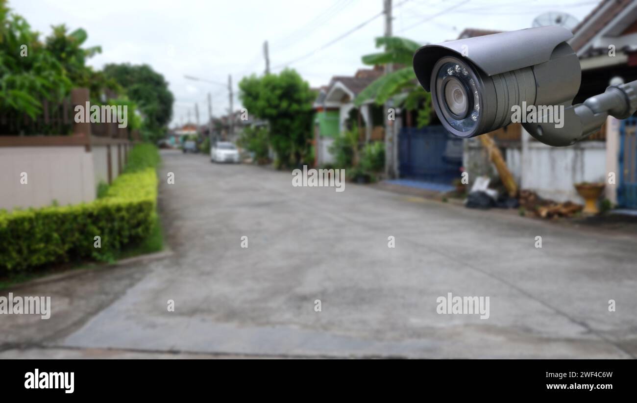 CCTV of security system on blur village house background for design in ...