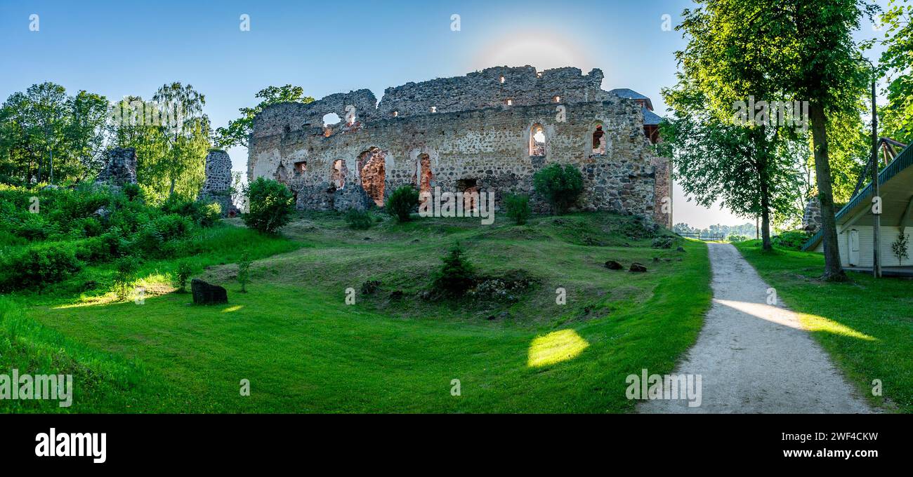 Medieval Castle Ruins in Latvia Rauna. Old Stoune Brick Wall of Raunas ...
