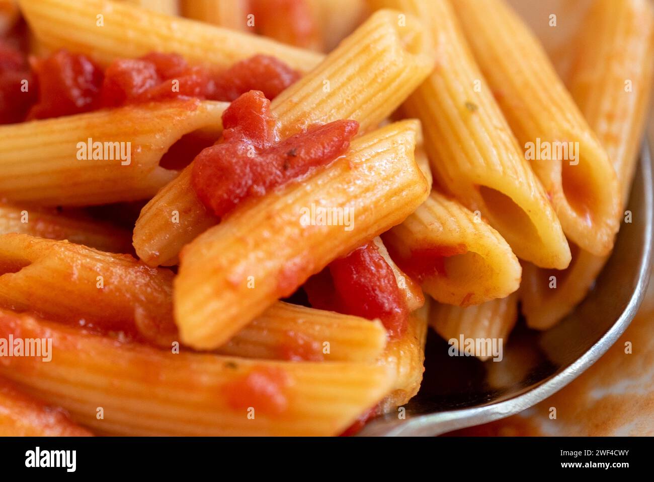 San Ramon, USA. 26th June, 2023. Close-up of penne pasta with marinara ...