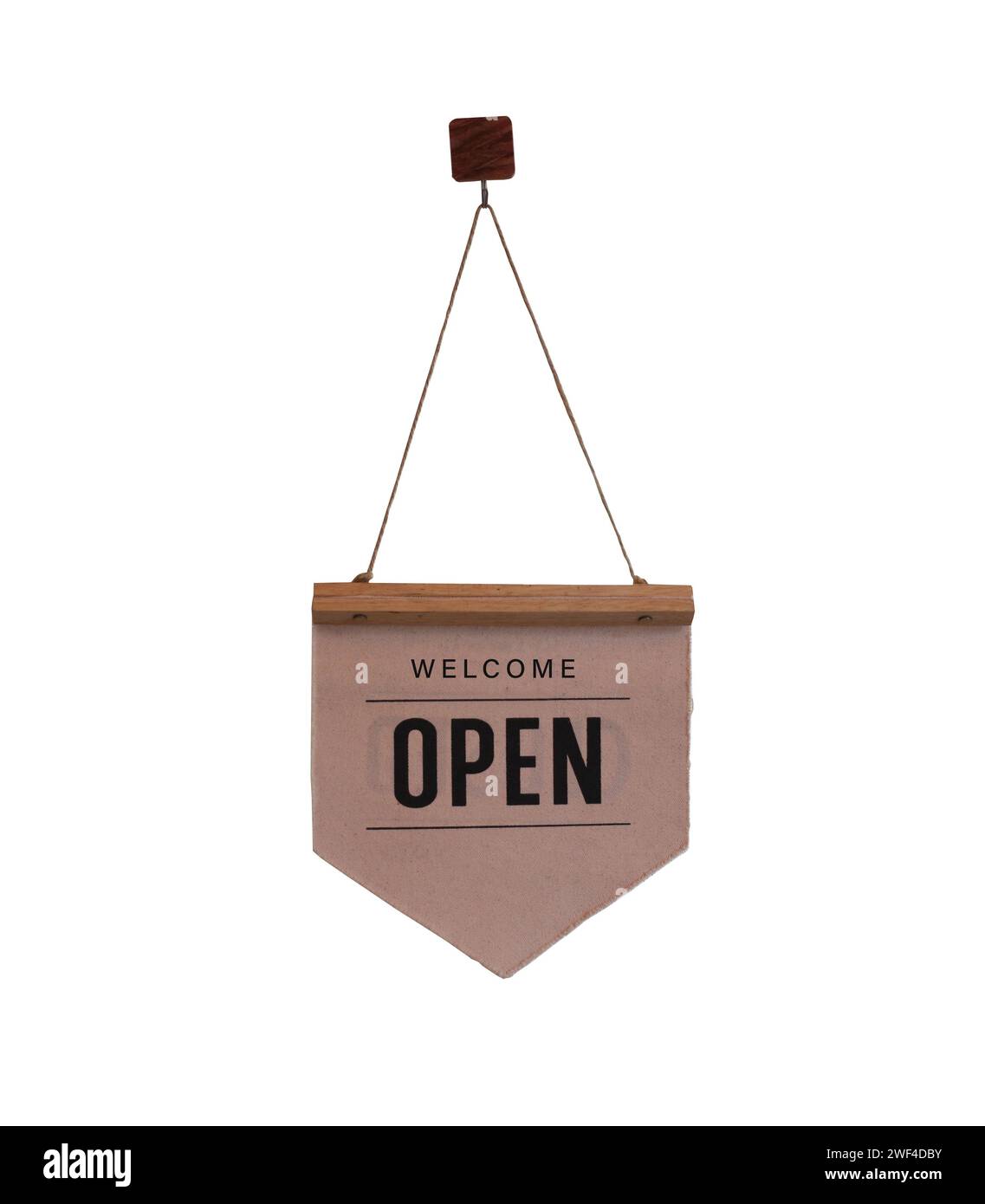 Welcome letter sign and OPEN text isolated on white background and have ...