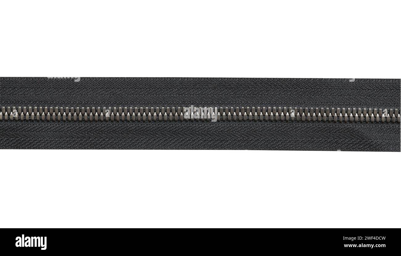 Black zipper of black cloth isolated on white background for design in ...