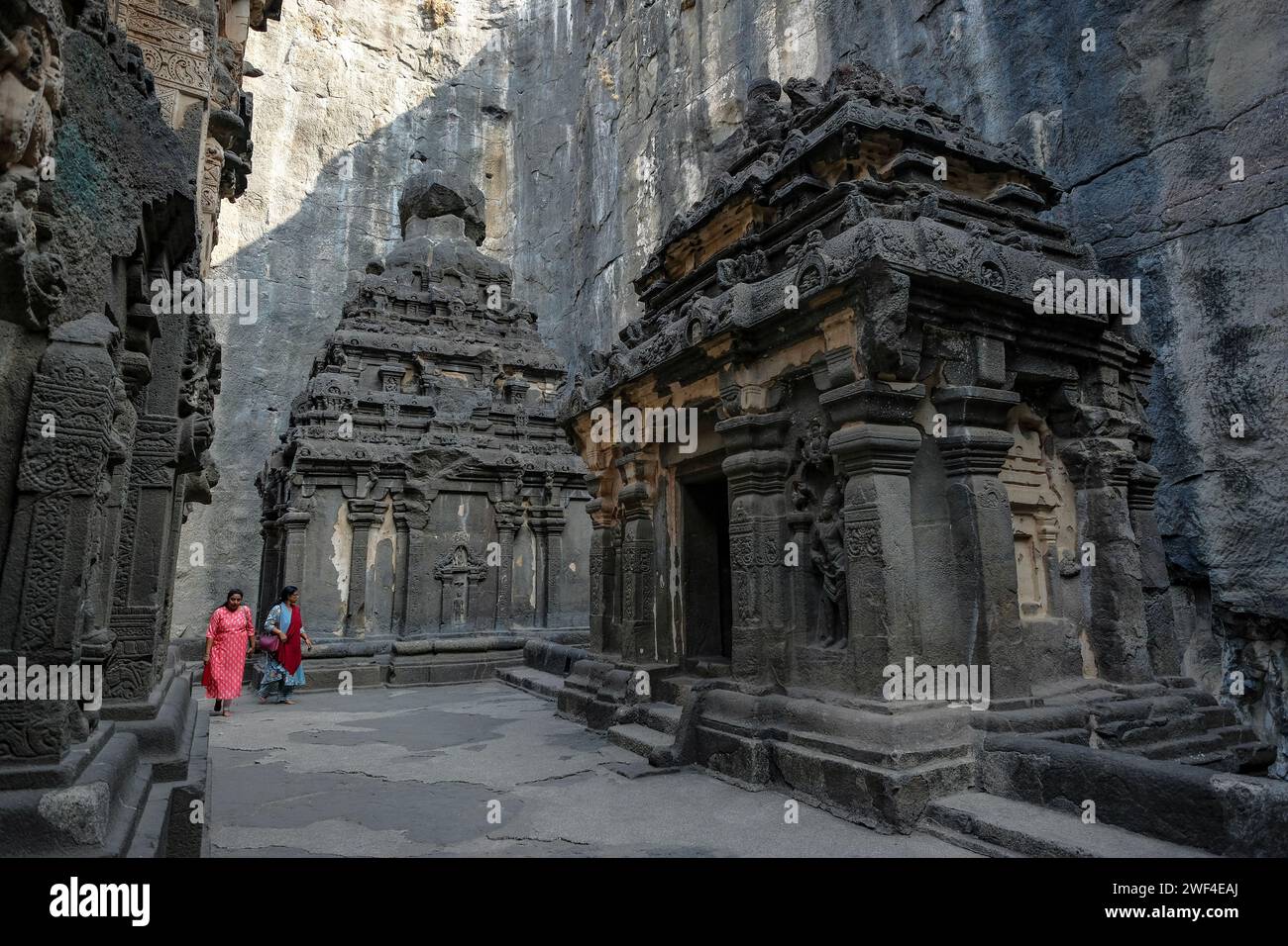 Ellora, India - January 22, 2024: Two women visiting the Kailasa Temple ...
